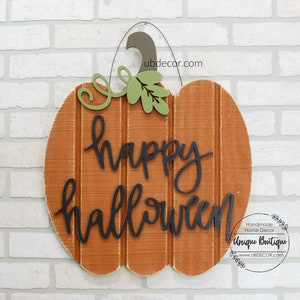 Happy Halloween Pumpkin Door Hanger, Fall Door Sign, Rustic Wood Sign ...