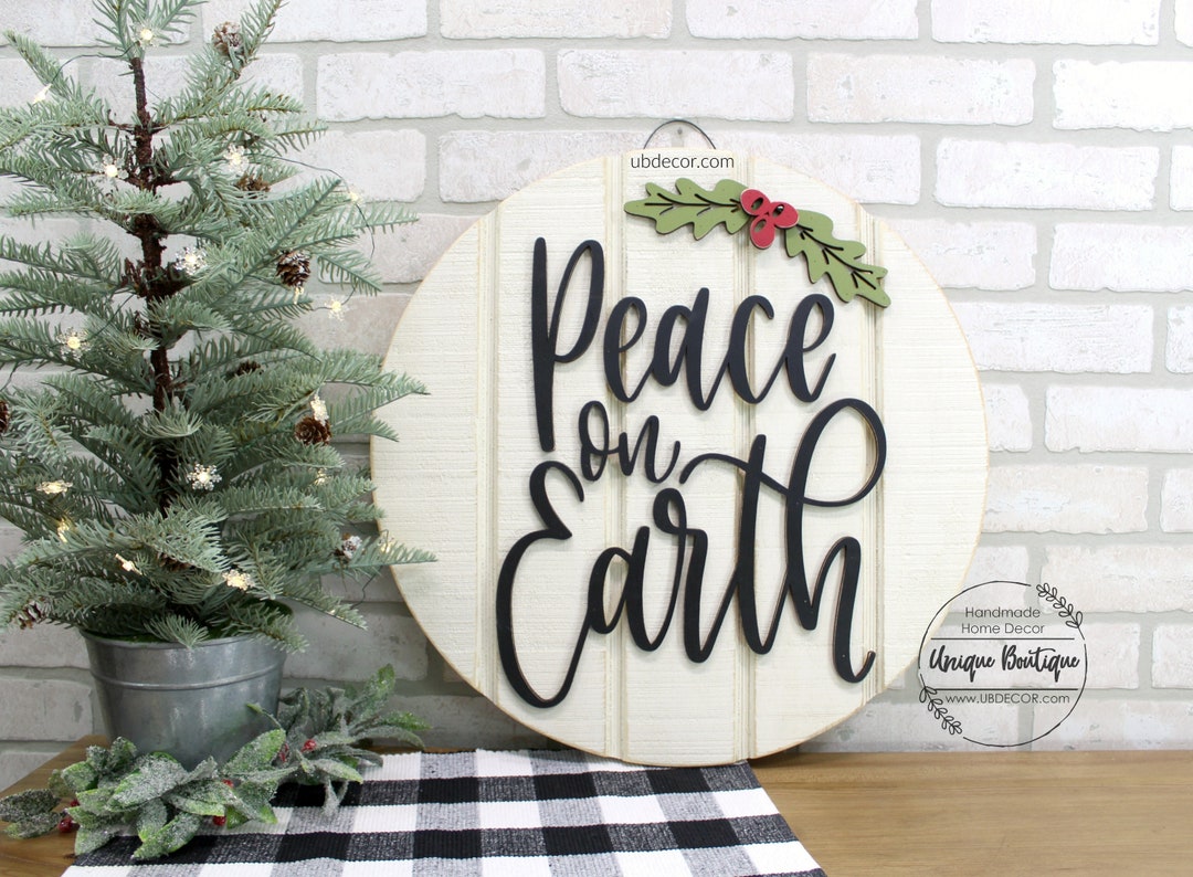 Peace on Earth Door Hanger, Christmas Door Signs, Farmhouse Christmas ...