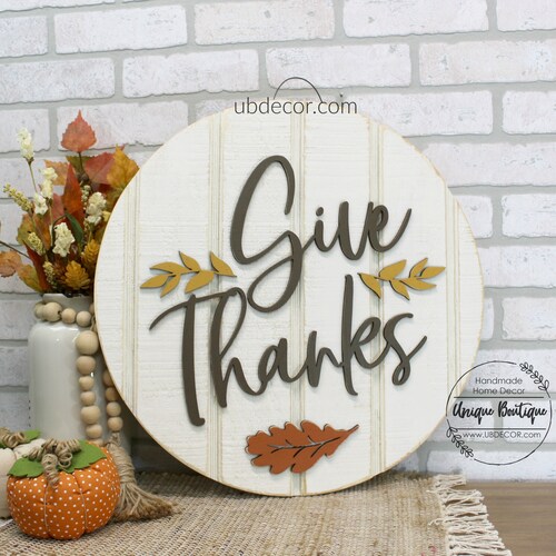 Give Thanks Door Sign Fall Door Hanger Autumn Fall Leaves | Etsy