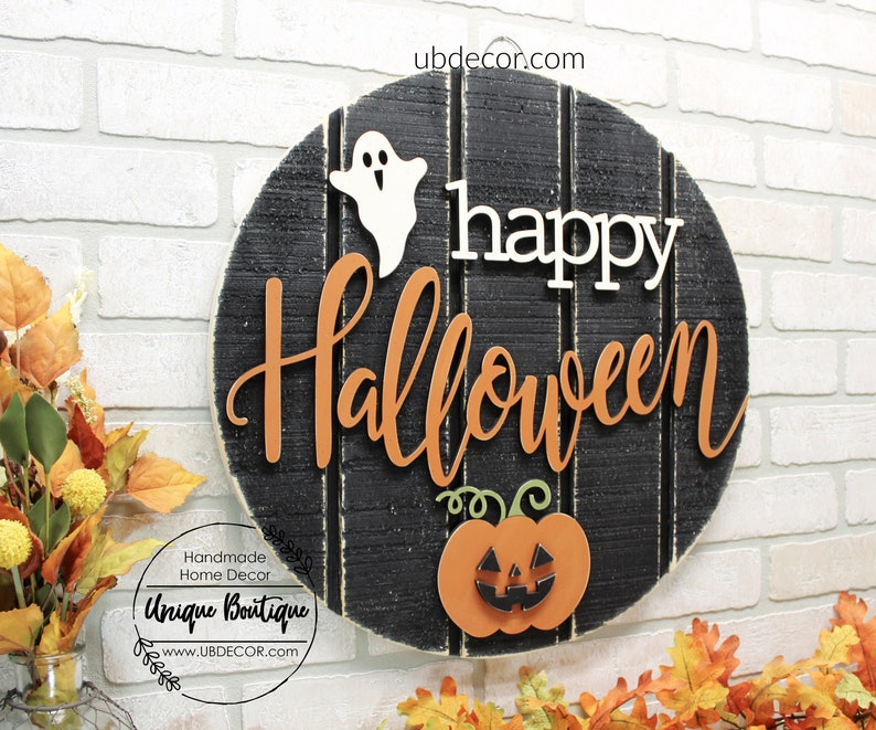 Happy Halloween Door Hanger Rustic Fall Door Sign Pumpkin | Etsy