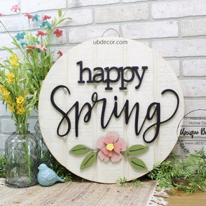 Happy Spring Door Hanger With Blush Pink Flower, Rustic Shiplap Front ...