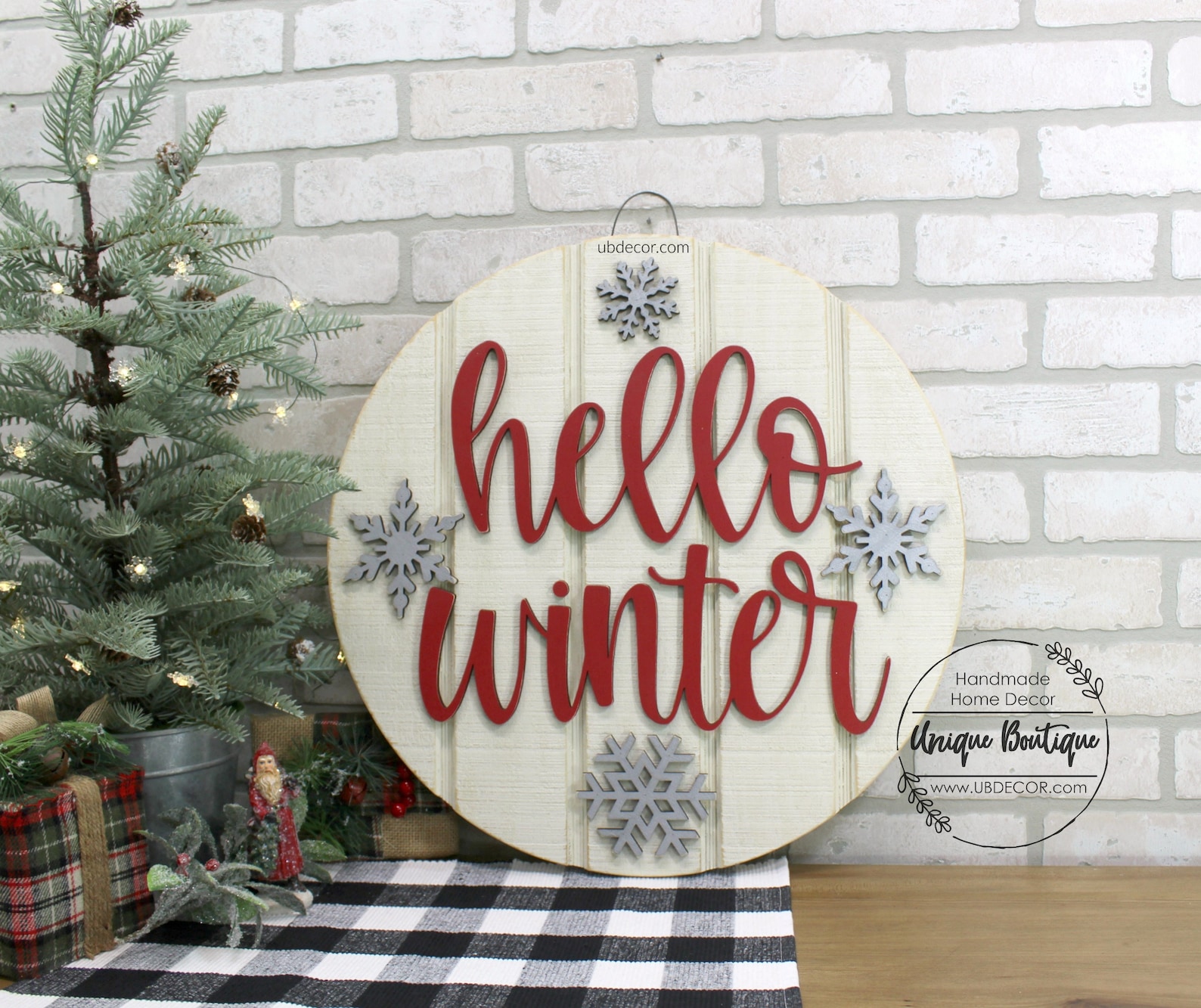 Red Hello Winter Door Sign Snowflake Door Hanger Wood Wreath - Etsy UK