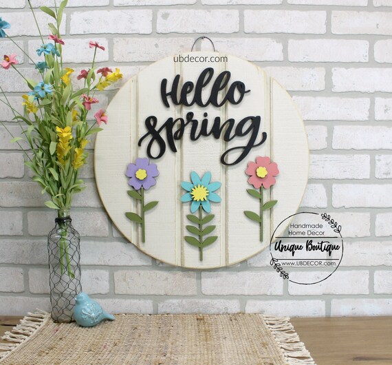 Hello Spring With Flowers Door Sign Easter Door Hanger Front - Etsy