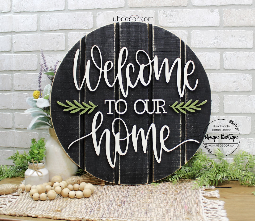 Welcome to Our Home Sign, Wood Door Hanger, Rustic Home Decor, Modern ...