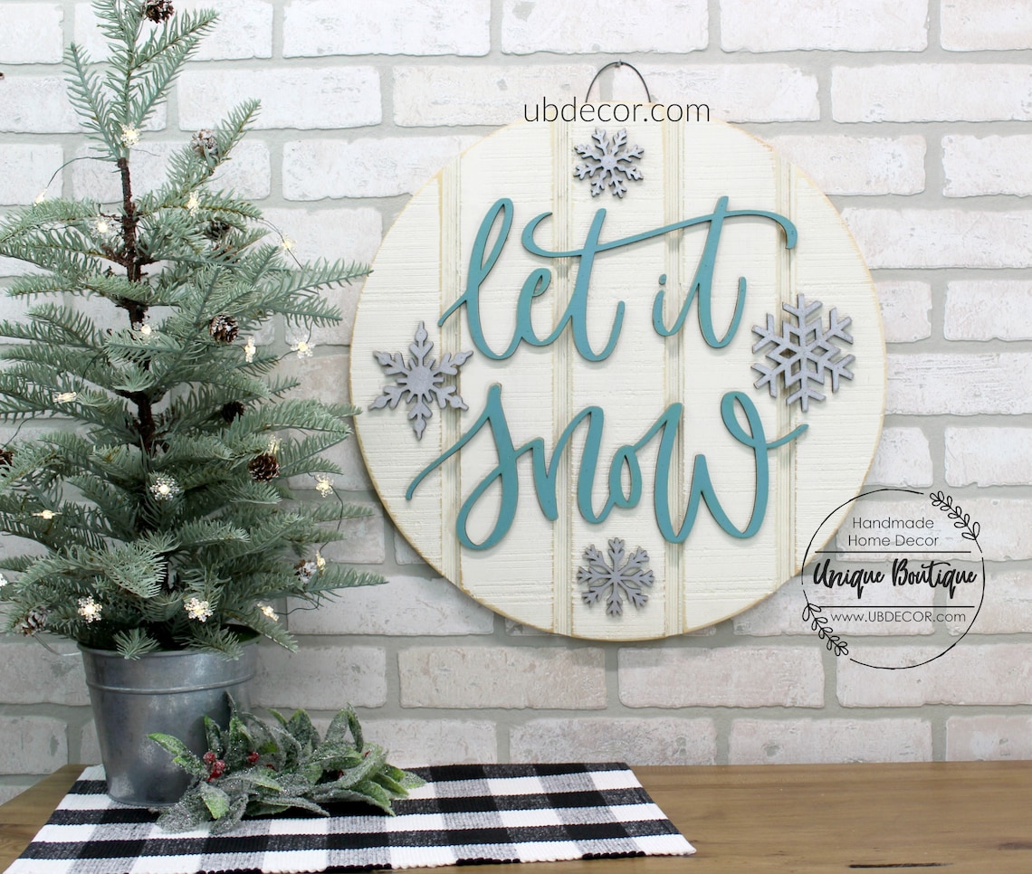 Let it Snow Door Sign Snowflake door hanger Modern Rustic | Etsy