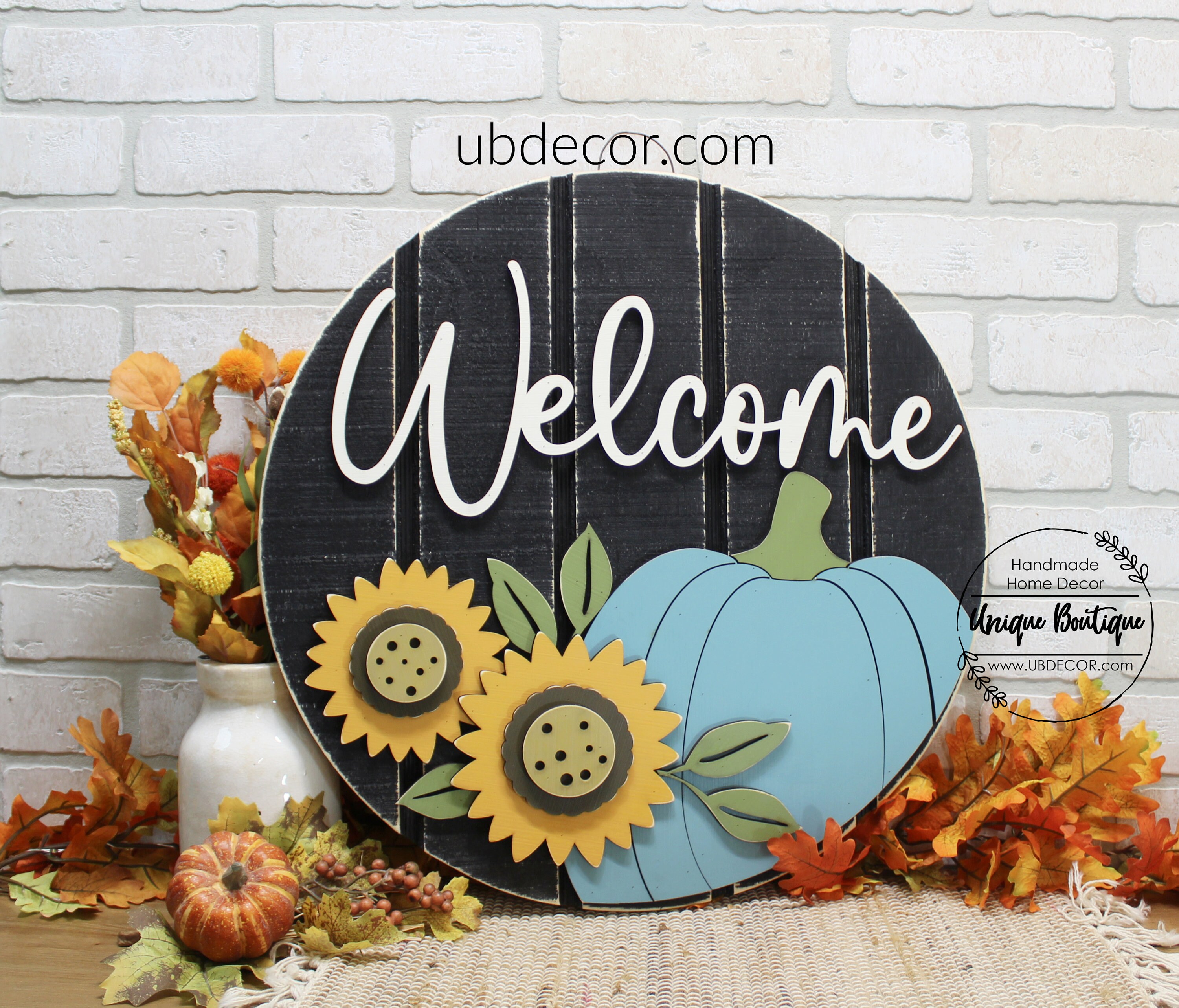 Front Door Decor, Welcome Door Sign, Fall Door Hanger, Blue Pumpkin ...