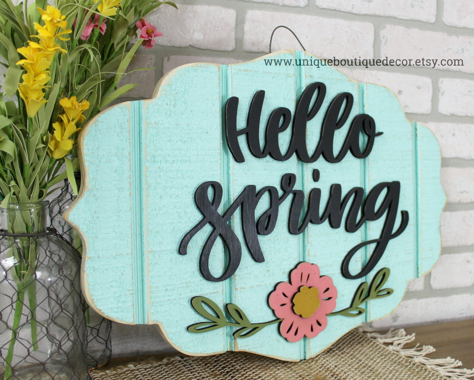 Hello Spring Door Sign, Easter Door Hanger, Spring Door Hanger, Floral ...