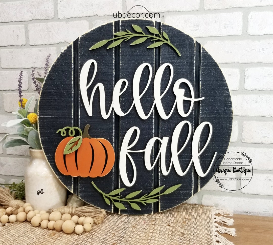 Front Door Decor, Hello Fall Door Sign, Fall Door Hanger, Hello Pumpkin ...
