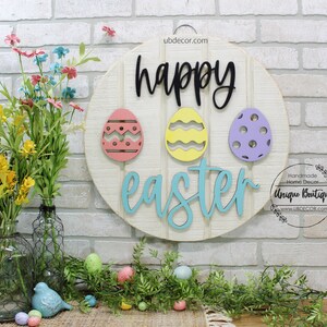 Happy Easter Eggs Door Decor, Spring Door Hanger, Wood Shiplap Sign ...