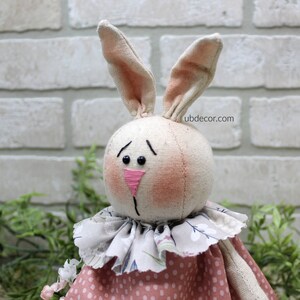 Spring Easter Bunny, Farmhouse Easter Decor, Gray Pink Floral Dress ...