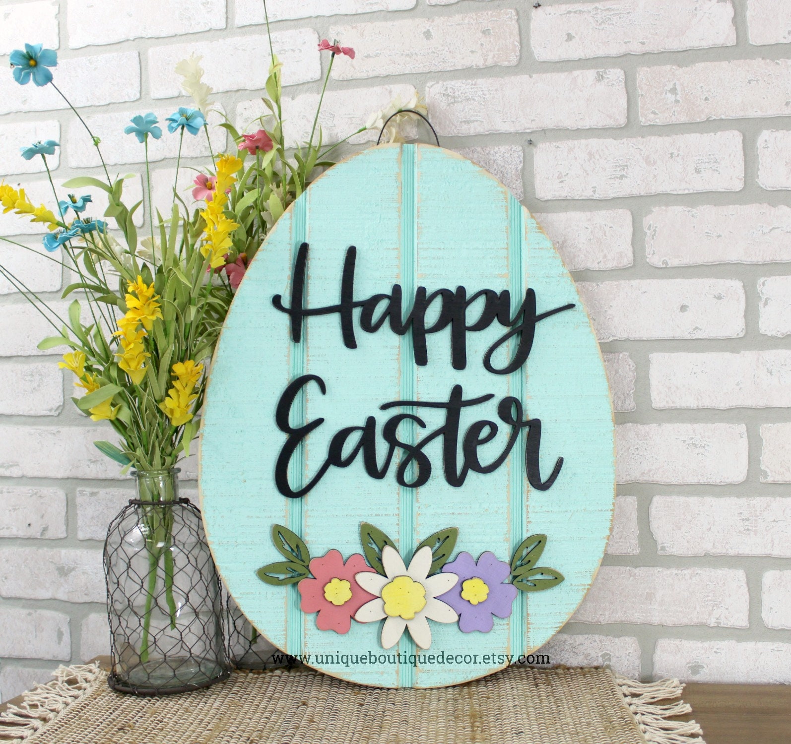 Happy Easter Sign With Flowers, Easter Egg Door Decor, Spring Door ...