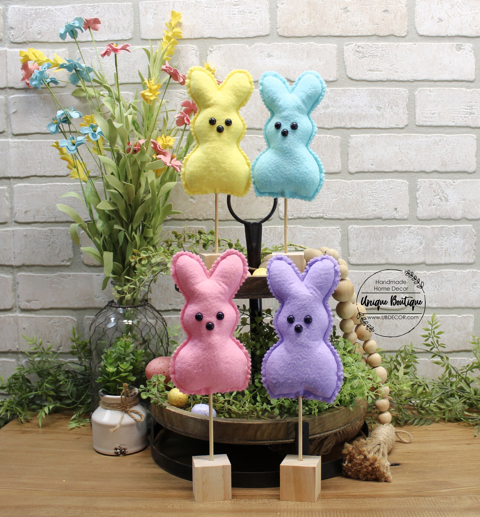 Felt Bunny Peeps Easter Bunnies Set of 4 Spring Farmhouse | Etsy