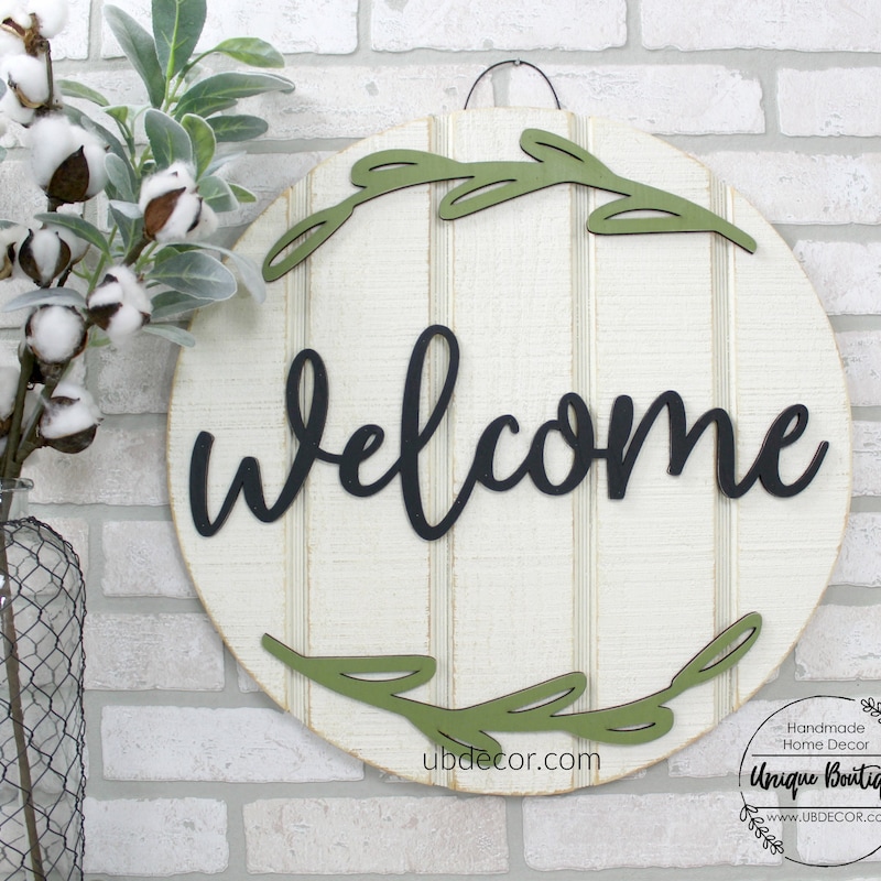 Round Wood Welcome Sign - Etsy
