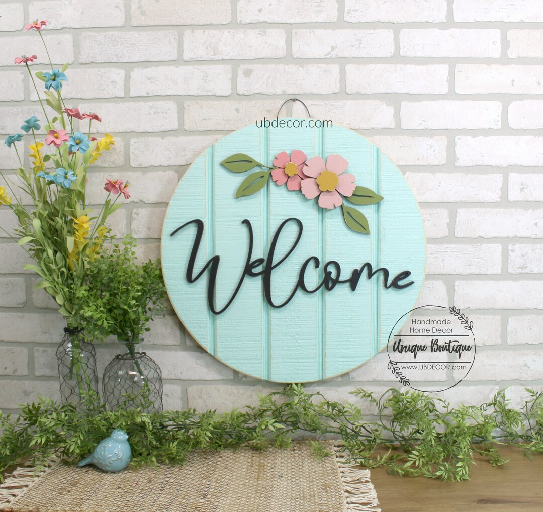 Welcome Sign for Front Door, Spring Summer Door Hanger, 19.5", Front ...