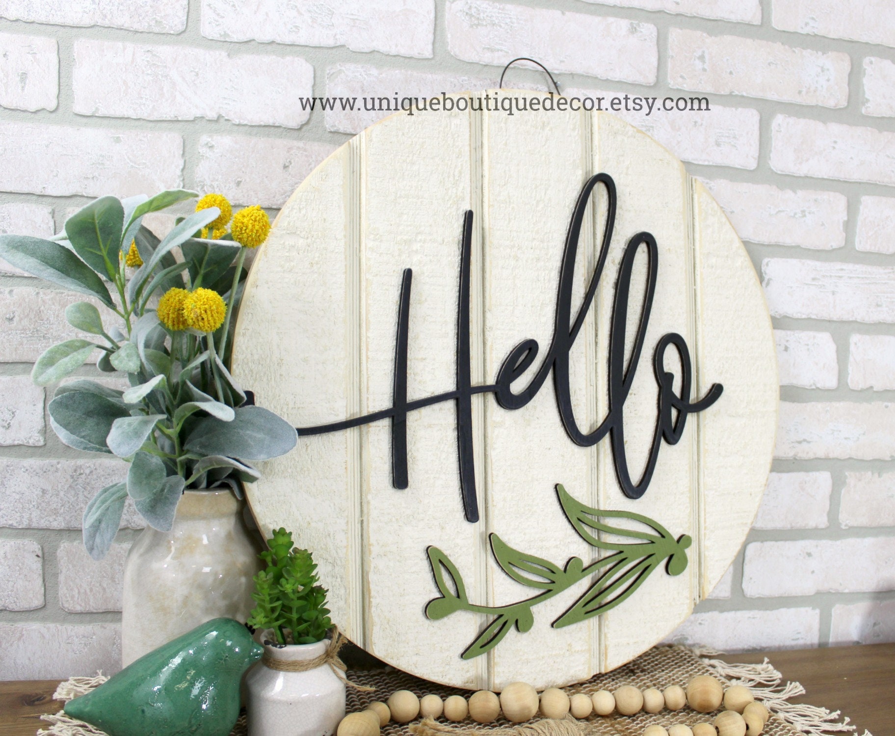 Hello Sign Botanical Greenery Front Door Sign Door Hanger | Etsy