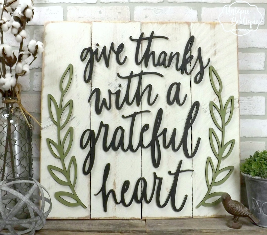 Give Thanks Grateful Heart Sign, Modern Farmhouse Wall Decor, Wood ...