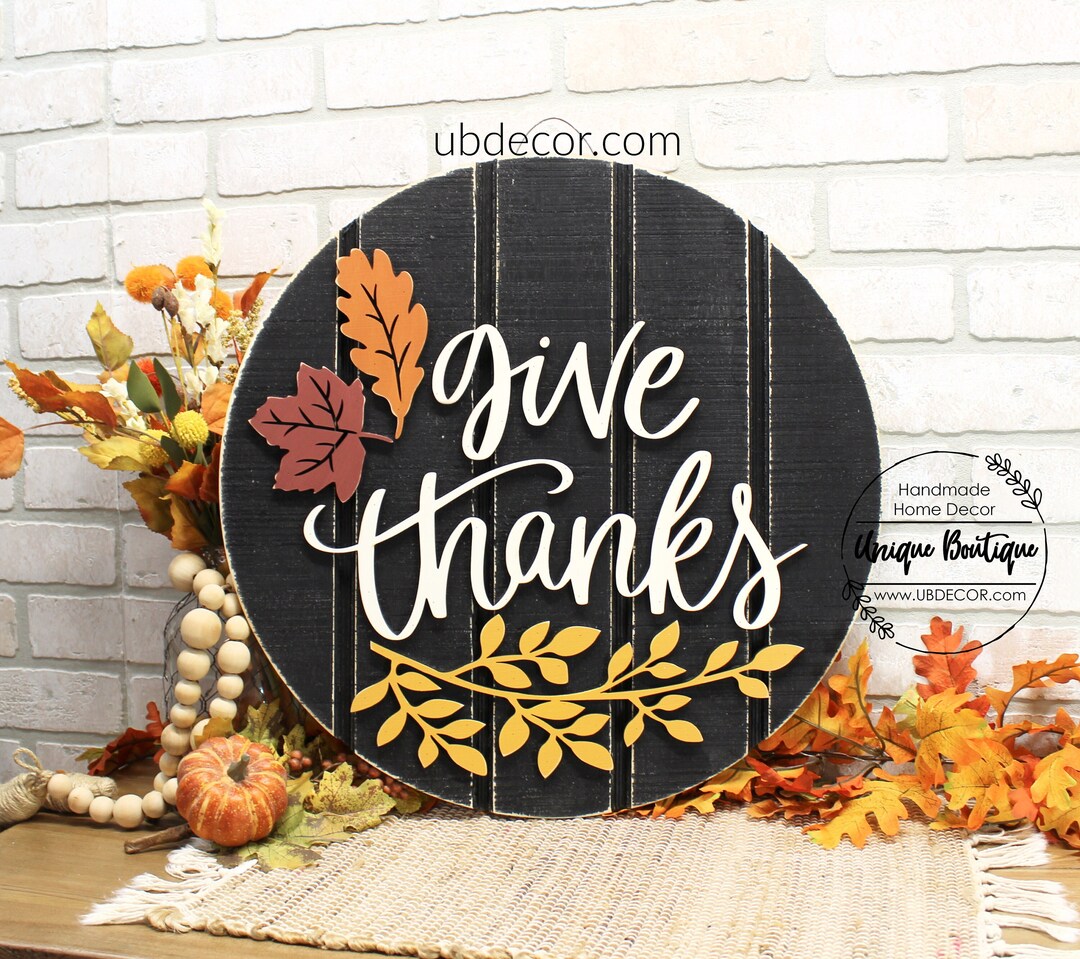 Give Thanks Door Sign, Fall Door Hanger, Autumn Fall Leaves, Rustic ...
