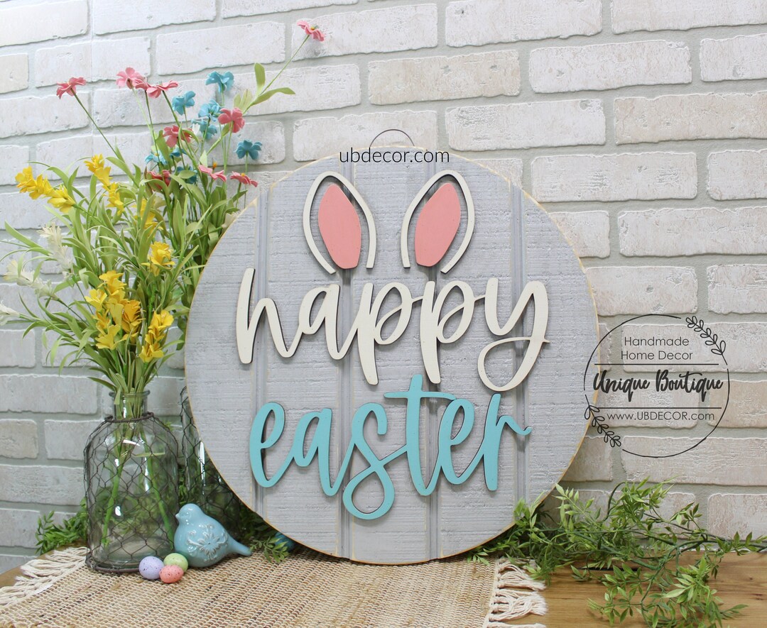 Happy Easter Bunny Door Decor, Easter Rabbit Ears Sign, Spring Door ...