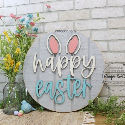 Happy Easter Wood Door Hanger Front Door Decor Spring - Etsy