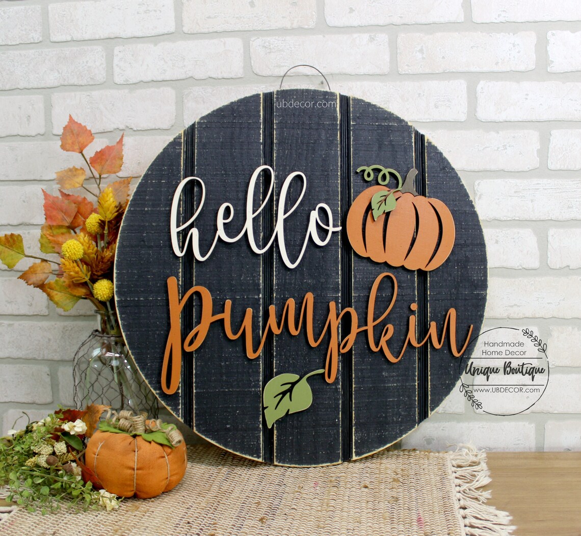 Fall Door Hanger Hello Pumpkin Door Sign Front Door Decor | Etsy