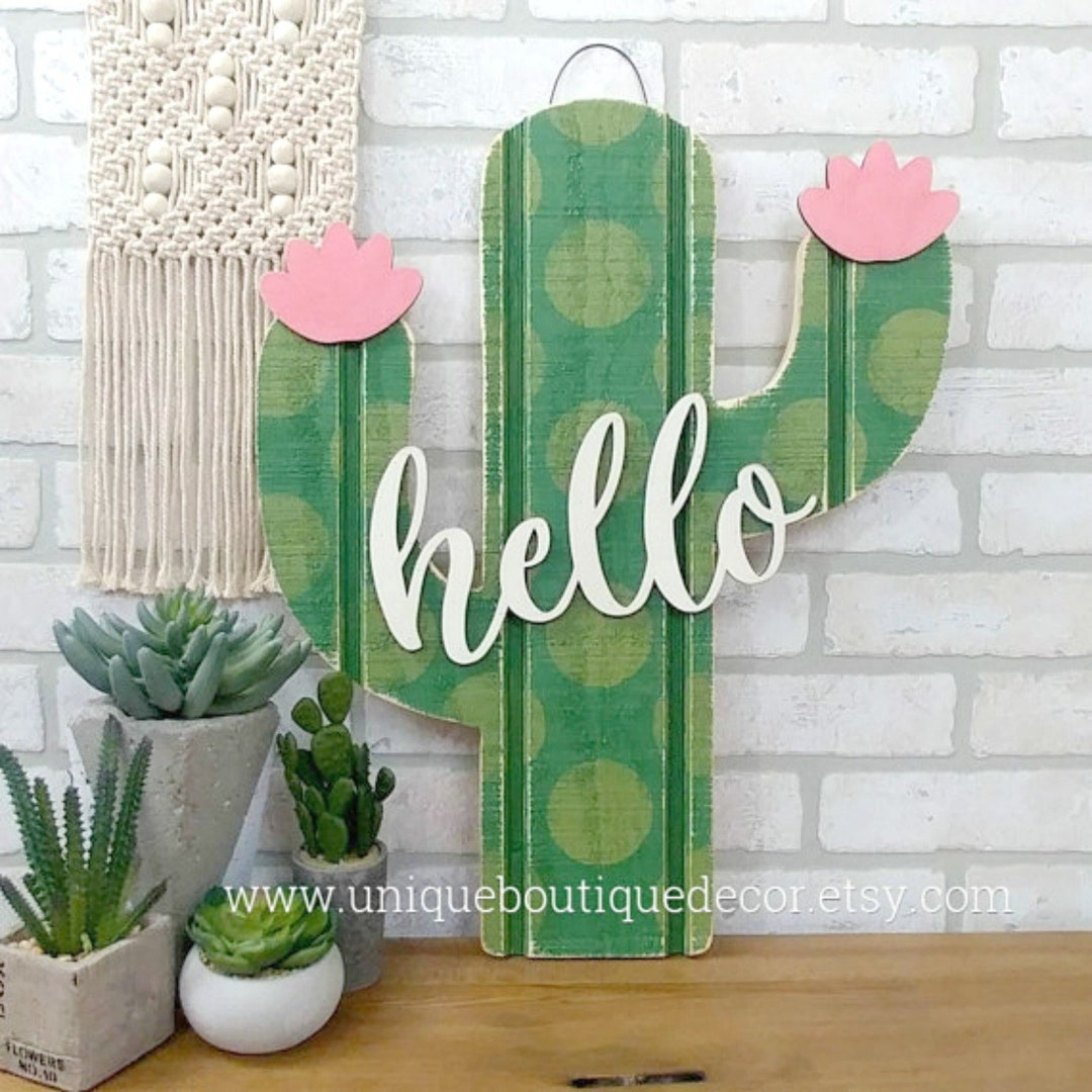 Cactus Door Hanger, Front Door Decor, Hello Door Sign, Southwest Decor ...
