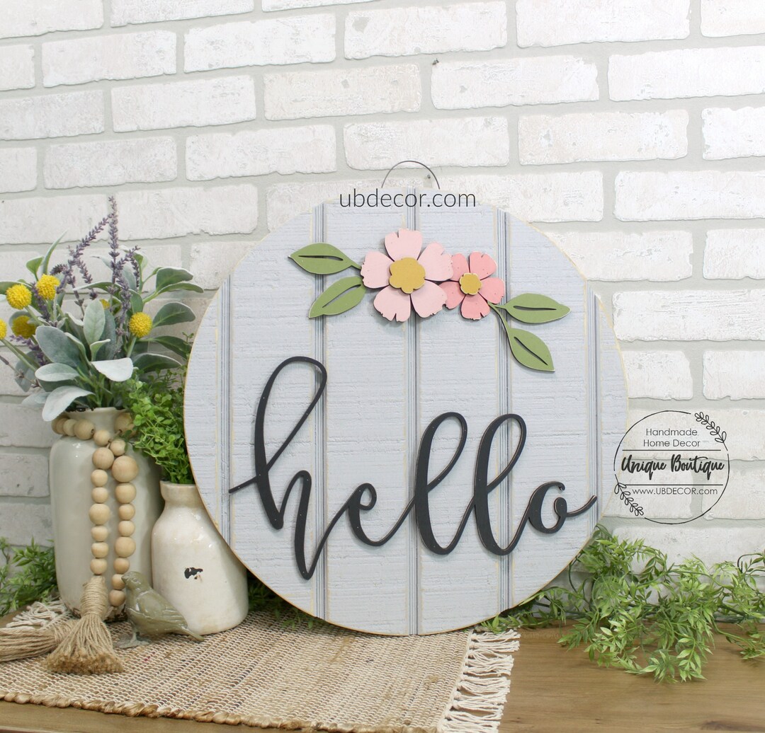 Front Door Wreaths, Hello Sign for Front Door, Spring Summer Door ...