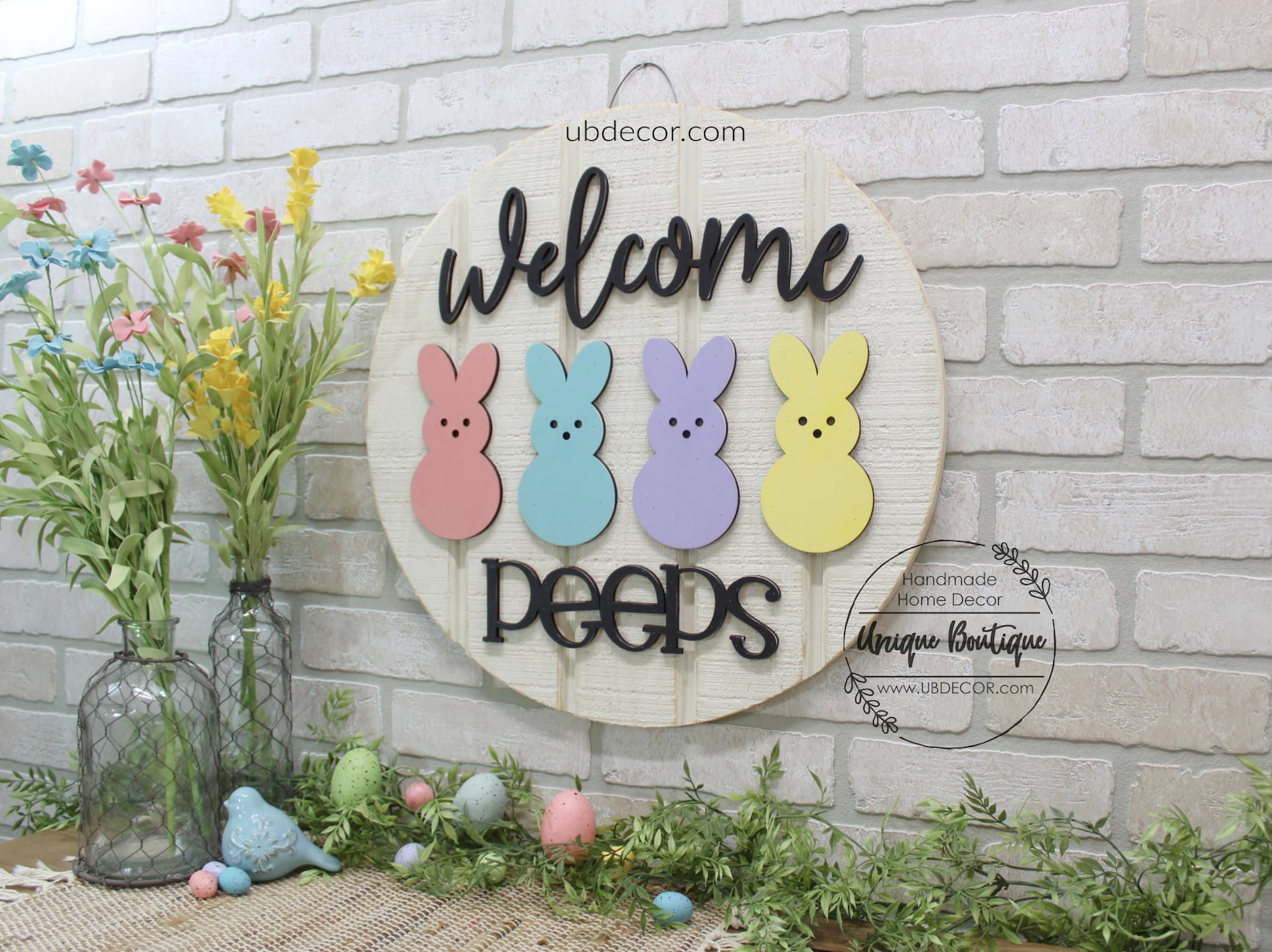 Welcome Peeps Sign Happy Easter Bunny Door Decor Spring Door - Etsy
