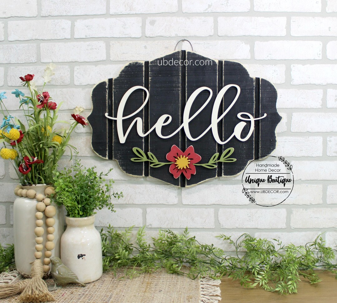 Hello Sign for Front Door, Wood Door Hanger, Door Decoration, Front ...