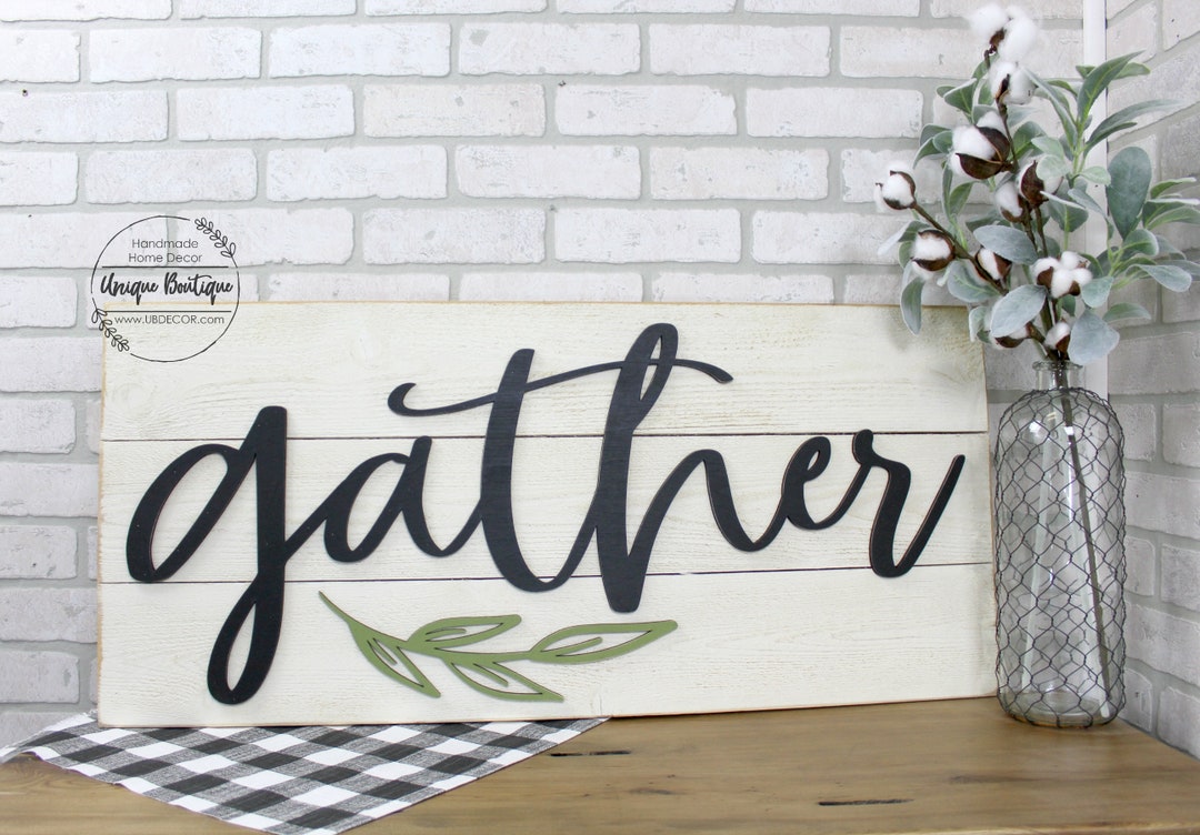Gather Sign, Farmhouse Wall Decor, Fixer Upper Style, Wooden Shiplap ...