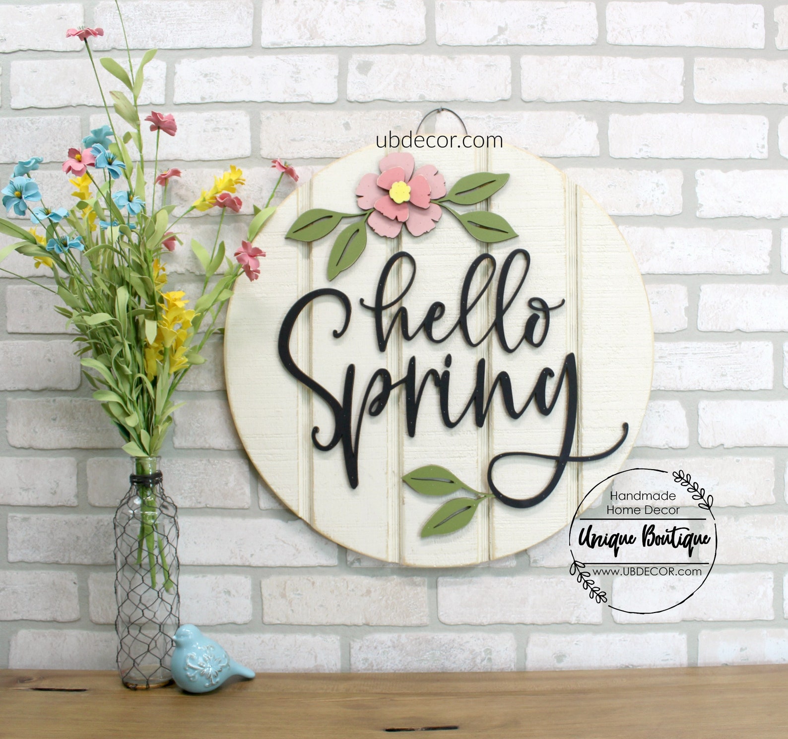 Hello Spring Door Hanger With Blush Pink Flower Rustic - Etsy