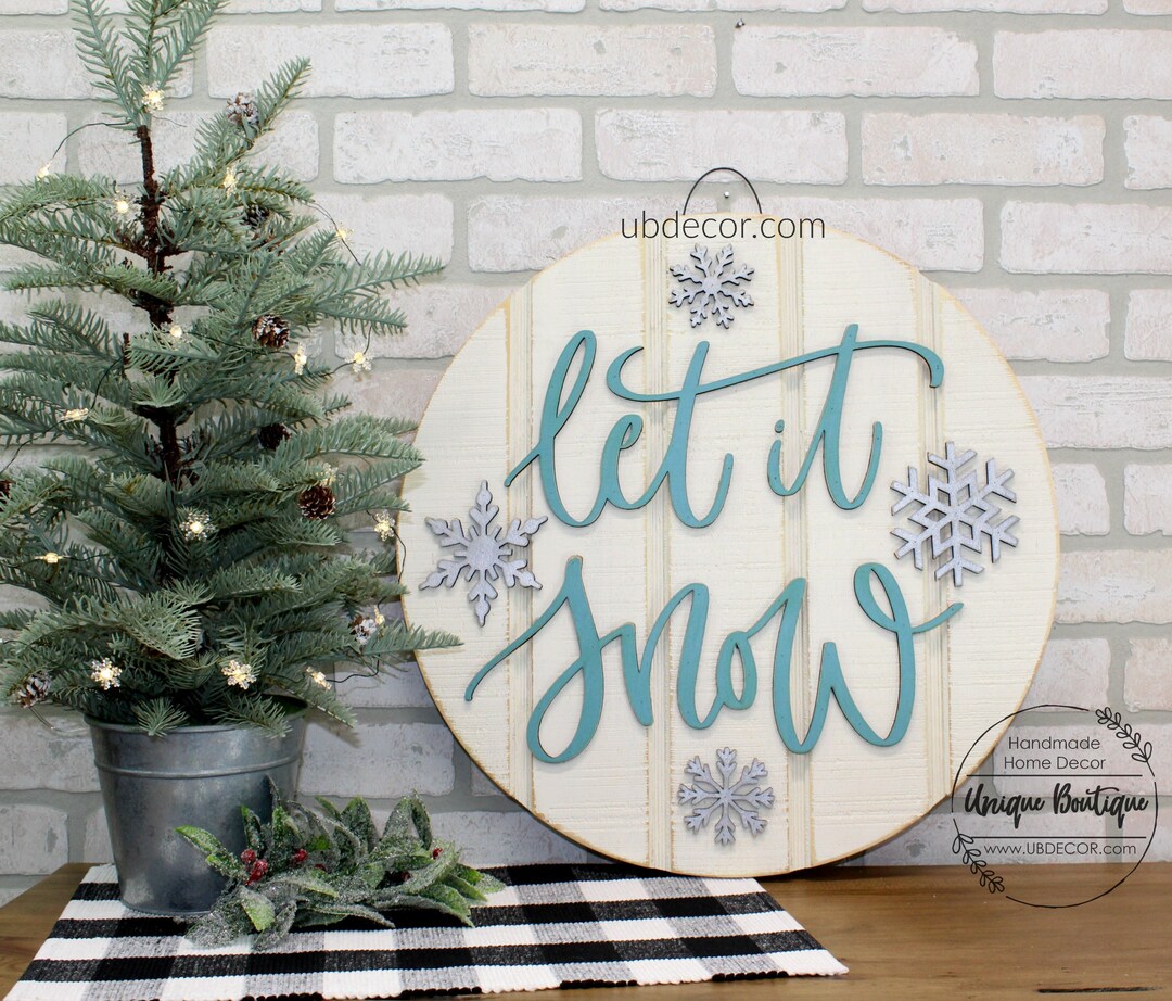 Let It Snow Door Sign, Snowflake Door Hanger, Modern Rustic Christmas ...