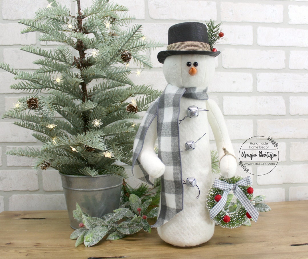 Fabric Snowman With Buffalo Plaid Scarf, Farmhouse Christmas Decor ...