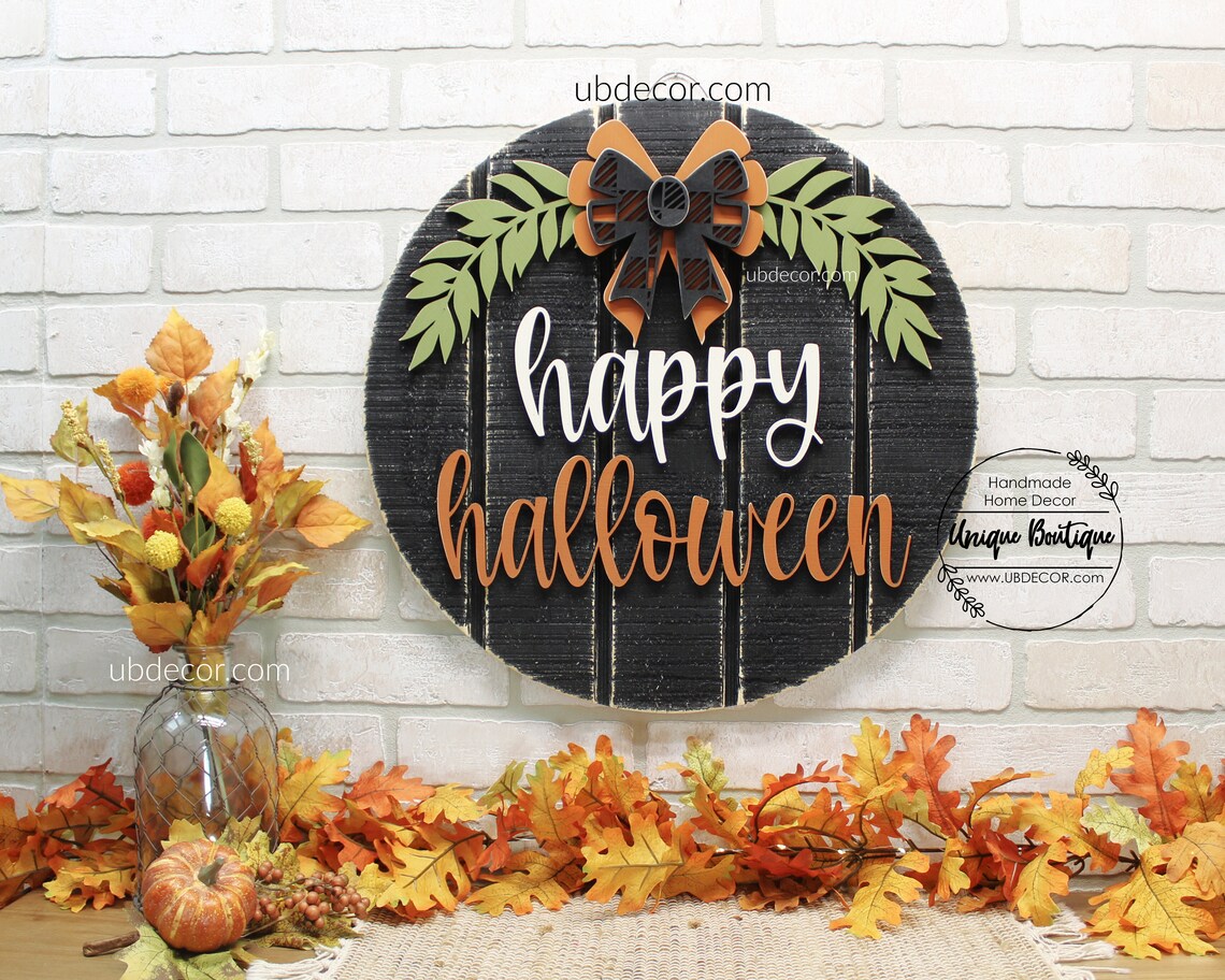 Happy Halloween Door Hanger Rustic Fall Door Sign Buffalo | Etsy