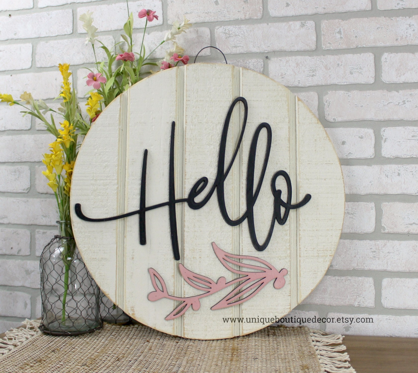 Hello Sign Modern Door Decor Blush Pink Flourish Front Door | Etsy
