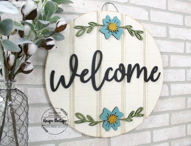 Welcome Door Sign, Front Door Decor, Shiplap Sign, Round Circle Door ...
