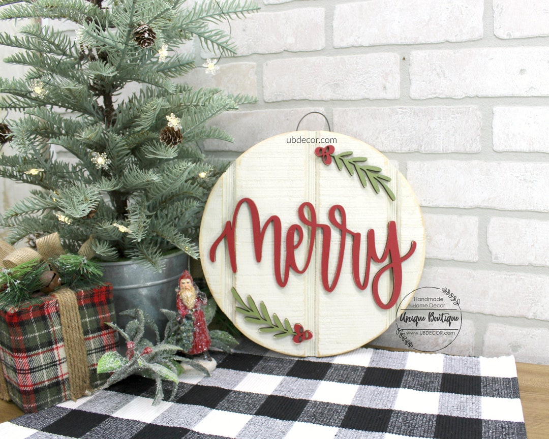 Red Merry Sign, 11" MINI Small Wood Shiplap Sign, Christmas Door Hanger ...