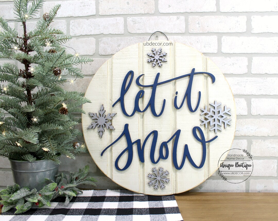 Let It Snow Door Sign, Snowflake Door Hanger, Modern Rustic Christmas ...