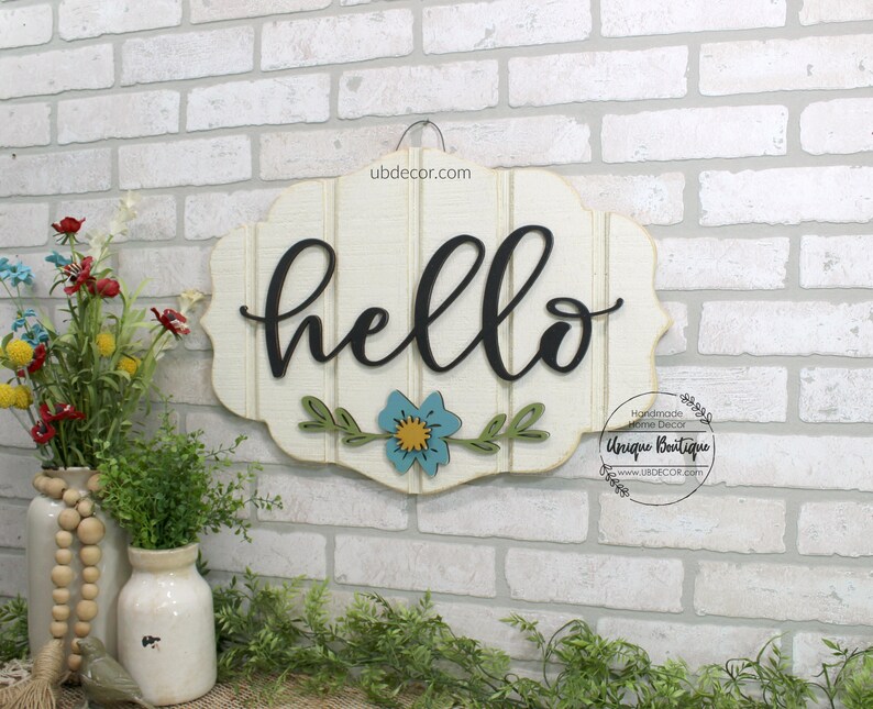 Hello Sign for Front Door, Hanging Wood Sign, Front Door Decor, Year ...