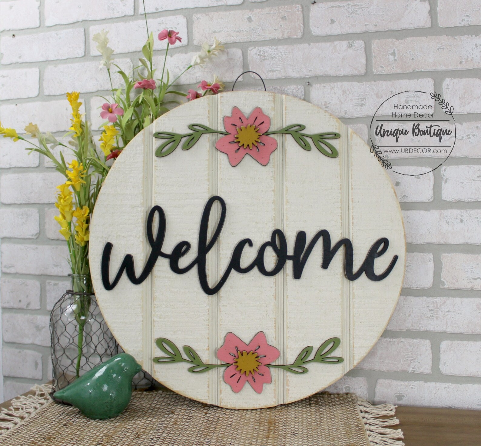 Spring Door Hanger, Welcome Door Sign With Pink Flowers, Front Door ...