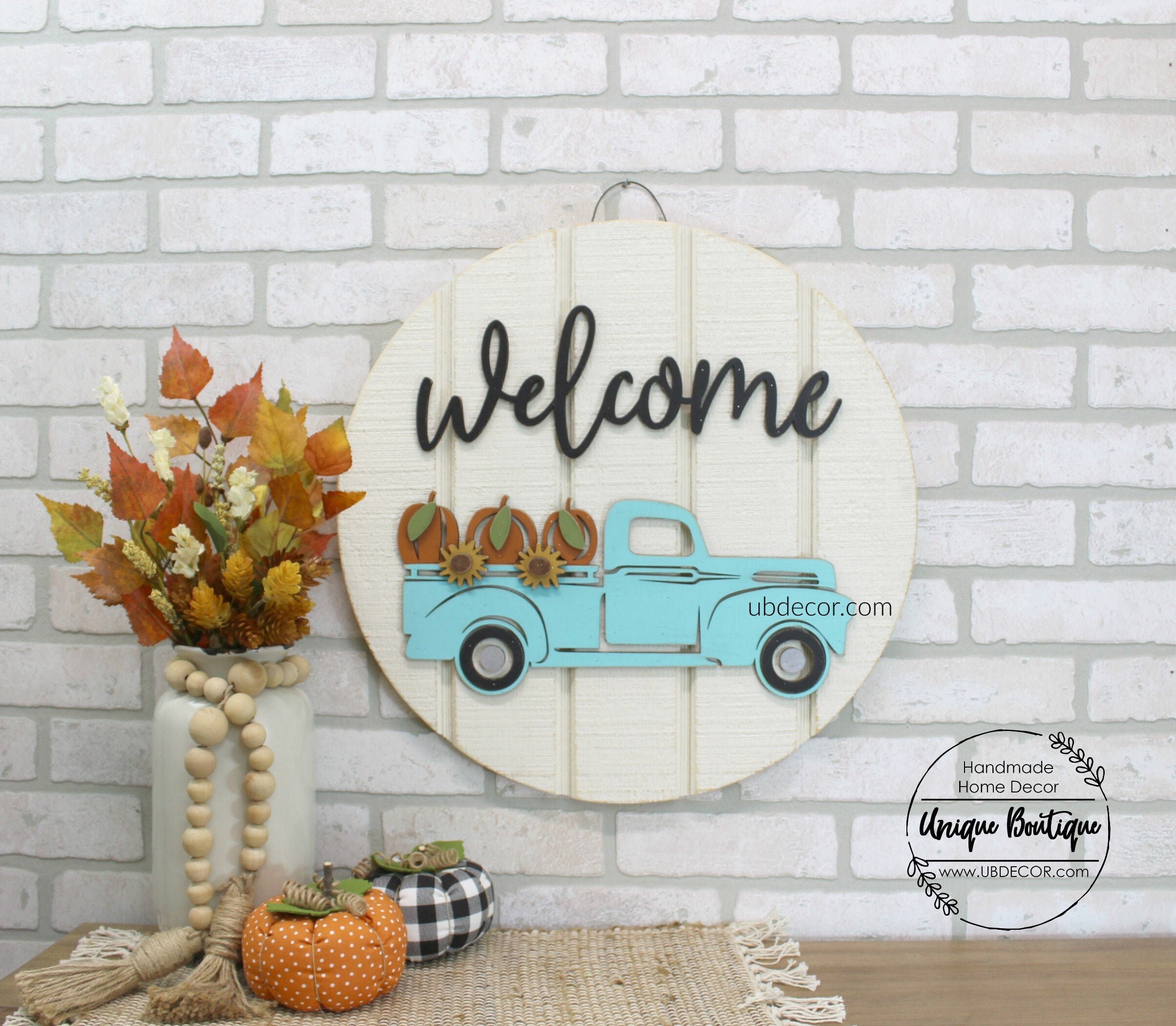 Fall Door Hanger Fall Truck Door Sign Vintage Blue Truck | Etsy