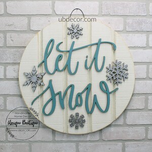 Let It Snow Door Sign, Snowflake Door Hanger, Modern Rustic Christmas ...