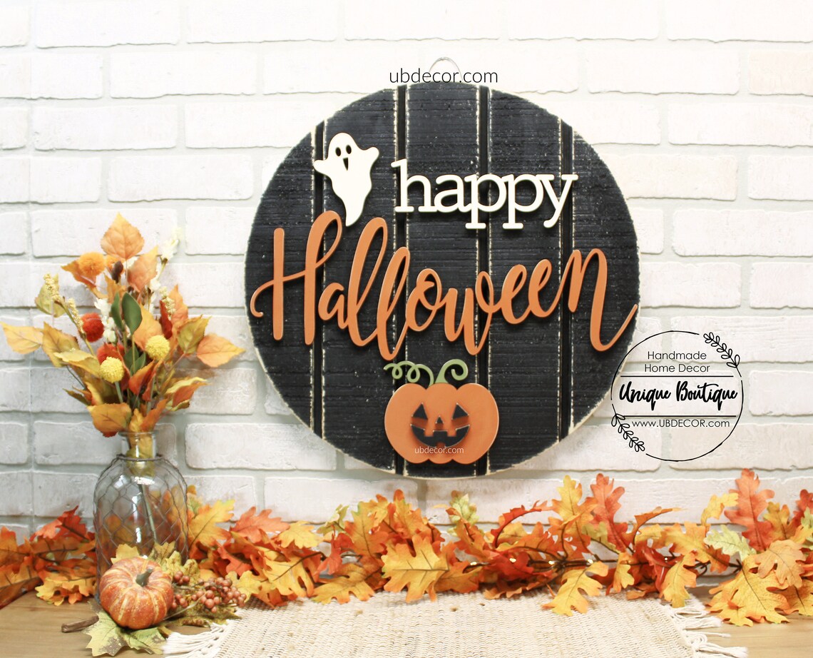 Happy Halloween Door Hanger Rustic Fall Door Sign Pumpkin - Etsy