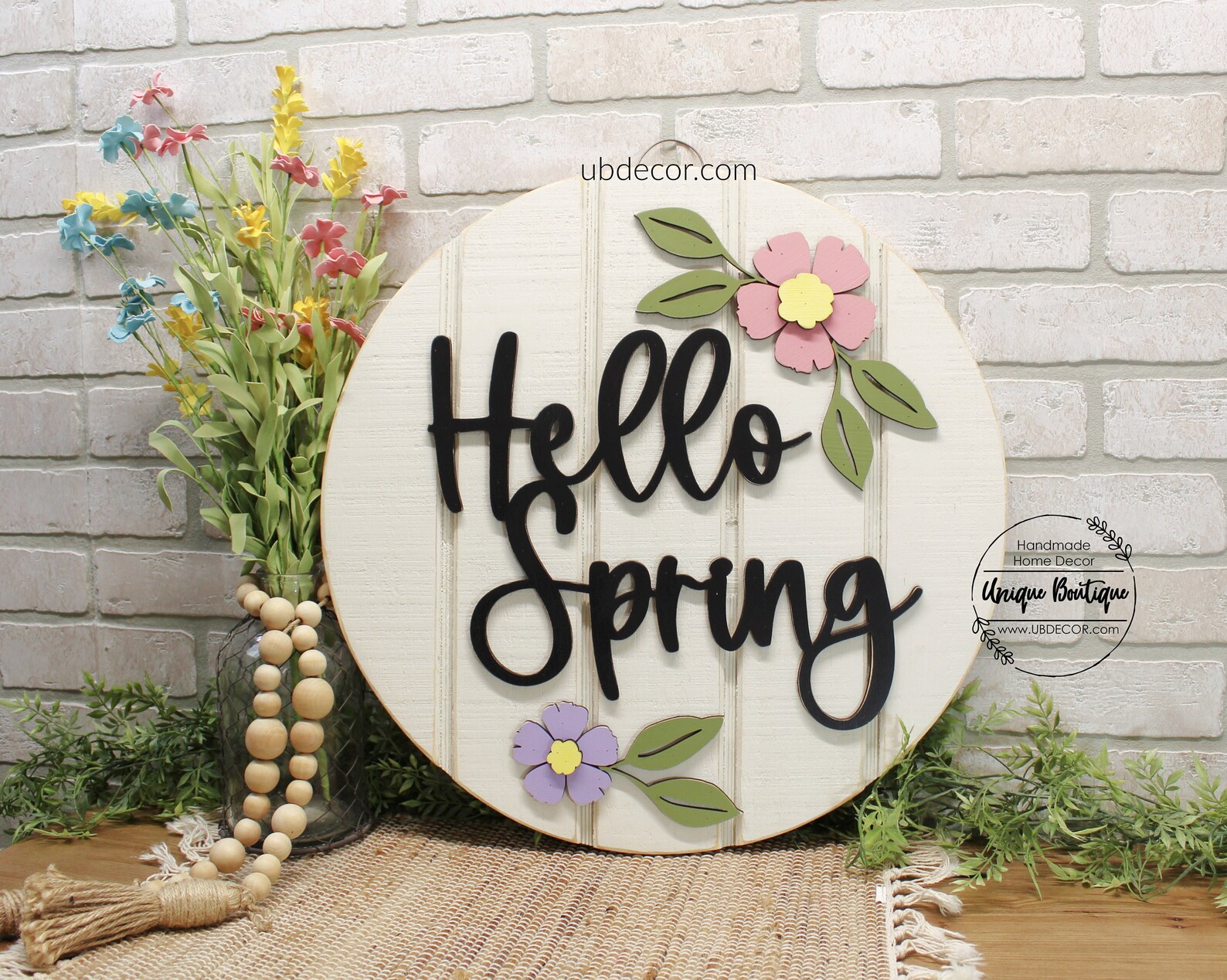 Hello Spring Door Hanger With Pink Lavender Flower Rustic - Etsy