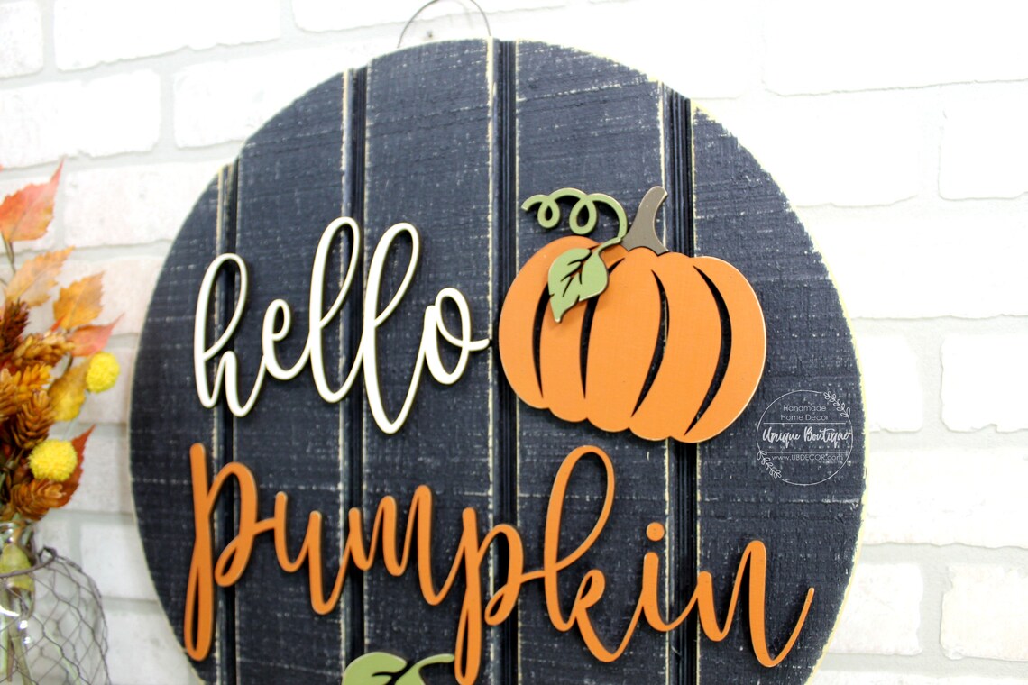 Fall Door Hanger Hello Pumpkin Door sign Front Door Decor | Etsy