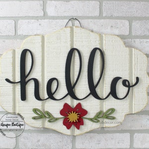 Hello Sign, Wood Door Hanger, Door Decoration, Front Door Sign, Front ...