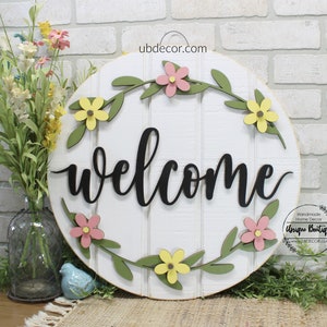 Spring Door Hanger With Flowers, Front Door Decor, Welcome Sign for ...