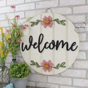 Spring Door Hanger, Welcome Door Sign With Pink Flowers, Front Door ...