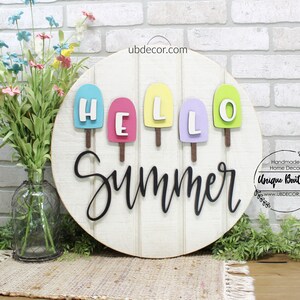 Hello Summer Door Hanger With Popsicles, Front Door Decor, Rustic ...