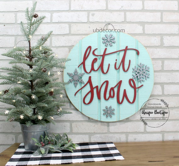 Let it Snow Door Sign Snowflake door hanger Modern Rustic | Etsy