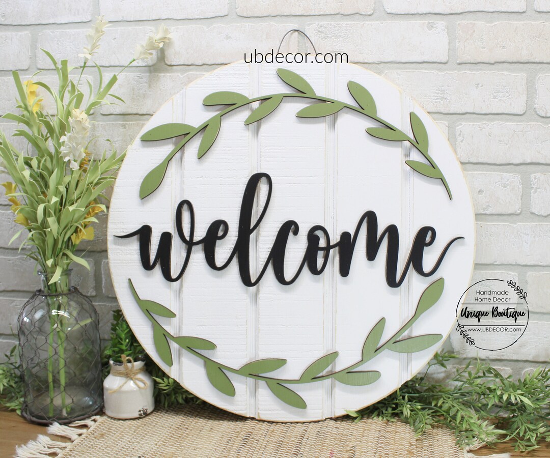 Welcome Sign for Front Door, Hanging Wood Sign, Front Door Decor, Year ...